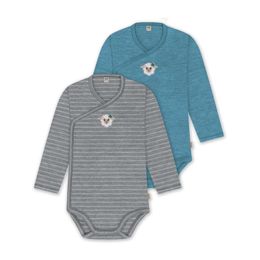 Normani Outdoor Sports 2er Pack Bio Baby-Body Langarm Wickelbody in Grau/Blau | Gr.: 86