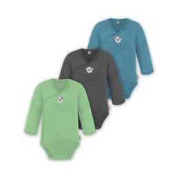Normani Outdoor Sports 3er Pack Baby Merino Langarm Wickelbody in Blau/Anthrazit/Grün | Gr.: 68