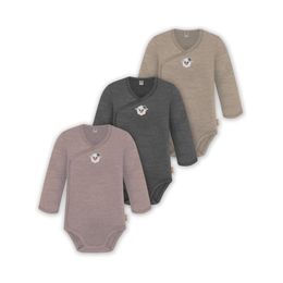 Normani Outdoor Sports 3er Pack Baby Merino Langarm Wickelbody in Beige/Anthrazit/Rosa | Gr.: 74