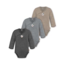 Normani Outdoor Sports 3er Pack Baby Merino Langarm Wickelbody in Beige/Grau/Anthrazit | Gr.: 80