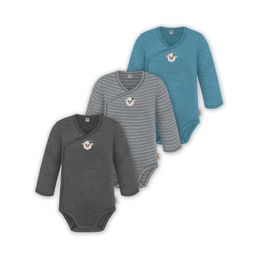 Normani Outdoor Sports 3er Pack Baby Merino Langarm Wickelbody in Blau/Grau/Anthrazit | Gr.: 68