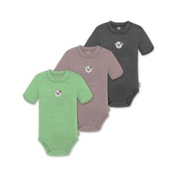 Normani Outdoor Sports 3er Set Unisex Baby Merino Kurzarm-Strampler Kurzarm Body mit Knopf in Anthrazit/Rosa/Gr&uuml;n | Gr.: 74