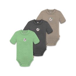 Normani Outdoor Sports 3er Set Unisex Baby Merino Kurzarm-Strampler Kurzarm Body mit Knopf in Beige/Anthrazit/Gr&uuml;n | Gr.: 74