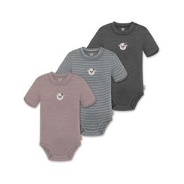 Normani Outdoor Sports 3er Set Unisex Baby Merino Kurzarm-Strampler Kurzarm Body mit Knopf in Anthrazit/Grau/Rosa | Gr.: 92