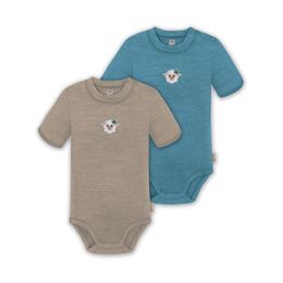 Normani Outdoor Sports 2er Set Doppelpack Baby Merino Body in Beige/Blau | Gr.: 80