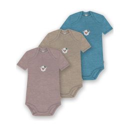 Normani Outdoor Sports 3er Set Baby Merino Body Kurzarm Tauranga in Blau/Beige/Rosa | Gr.: 74
