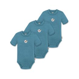 Normani Outdoor Sports 3er Set Baby Kurzarm Body aus Merinowolle mit Druckknopf in Blau | Gr.: 56