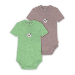 Normani Outdoor Sports 2x Baby Merino Kurzarmbody in Gr&uuml;n/Rosa | Gr.: 56