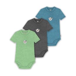 Normani Outdoor Sports 3er Set Bio Baby Body Kurzarm aus Merinowolle f&uuml;r Junge und M&auml;dchen in Blau/Anthrazit/Gr&uuml;n | Gr.: 74