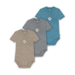 Normani Outdoor Sports 3er Set Bio Baby Body Kurzarm aus Merinowolle f&uuml;r Junge und M&auml;dchen in Blau/Grau/Beige | Gr.: 92