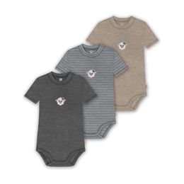 Normani Outdoor Sports 3er Set Bio Baby Body Kurzarm aus Merinowolle f&uuml;r Junge und M&auml;dchen in Beige/Grau/Anthrazit | Gr.: 56