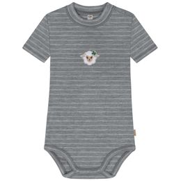 Normani Outdoor Sports Baby Kurzarm Body - 100% Bio-Merinowolle in Grau gestreift | Gr.: 68