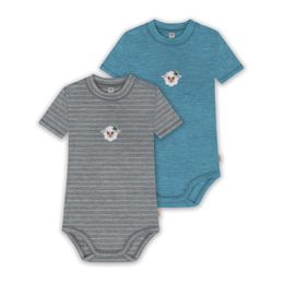 Normani Outdoor Sports 2x Baby Merino Kurzarmbody in Grau/Blau | Gr.: 80
