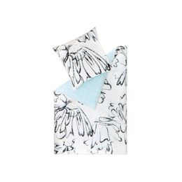 Esprit Satin-Bettw&auml;sche-Set "Grace" in Wei&szlig;/ Schwarz/ Hellblau | Gr.: 135x200 cm