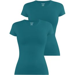 Janice 2 x Damen T-Shirt hochgeschlossen Nice in Petrol | Gr.: M/L