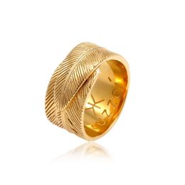 Kuzzoi Ring 925 Sterling Silber Feder in Gold | Gr.: 62