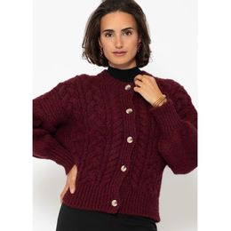 SASSYCLASSY Strickjacke mit Zopfmuster in Weinrot | Gr.: L