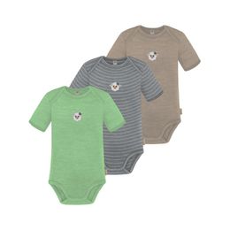 Normani Outdoor Sports 3er Set Baby Merino Body Kurzarm Tauranga in Beige/Grau/Gr&uuml;n | Gr.: 98