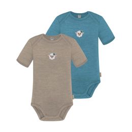 Normani Outdoor Sports 2er Set Baby Merino Body Kurzarm Tauranga in Beige/Blau | Gr.: 86