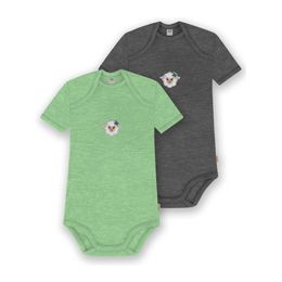 Normani Outdoor Sports 2er Set Baby Merino Body Kurzarm Tauranga in Gr&uuml;n/Anthrazit | Gr.: 92