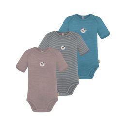 Normani Outdoor Sports 3er Set Baby Merino Body Kurzarm Tauranga in Blau/Grau/Rosa | Gr.: 98