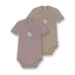 Normani Outdoor Sports 2er Set Baby Merino Body Kurzarm Tauranga in Rosa/Beige | Gr.: 68