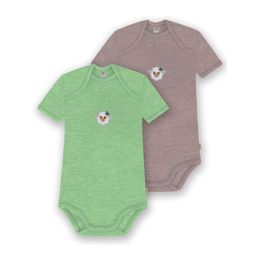 Normani Outdoor Sports 2er Set Baby Merino Body Kurzarm Tauranga in Gr&uuml;n/Rosa | Gr.: 80