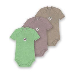 Normani Outdoor Sports 3er Set Baby Merino Body Kurzarm Tauranga in Beige/Rosa/Gr&uuml;n | Gr.: 98