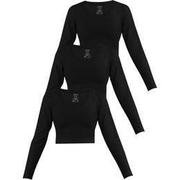Janice 3 x Damen crop Langarmshirt Nerja in Schwarz | Gr.: XS/S