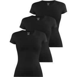 Janice 3 x Damen T-Shirt hochgeschlossen Nice in Schwarz | Gr.: M/L