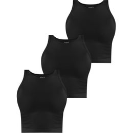 Janice 3 x Damen crop Top hochgeschlossen Niah in Schwarz | Gr.: XS/S