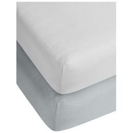 Aspero 2 x Bambus Spannbettlaken Macau in Wei&szlig;/Blau | Gr.: 140-160 x 200 cm
