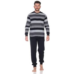 Normann Langarm Schlafanzug Pyjama B&uuml;ndchen Streifen - 86596 in grau | Gr.: 52