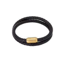 Steel_Art Lederarmband Herren Lux goldfarben in goldfarben | Gr.: 19 cm