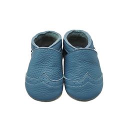 Mejale Blaue Baby Leder Krabbelschuhe, mit rutschfester Sohle &ndash; Wellenmuster | Gr.: 22/23