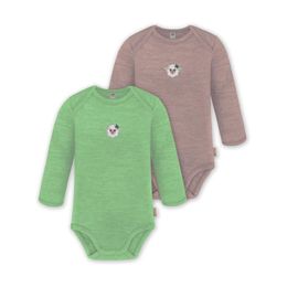 Normani Outdoor Sports 2er Pack Baby Merino Body Langarm Auckland in Gr&uuml;n/Rosa | Gr.: 68