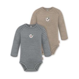 Normani Outdoor Sports 2er Pack Baby Merino Body Langarm Auckland in Grau/Beige | Gr.: 92