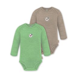Normani Outdoor Sports 2er Pack Baby Merino Body Langarm Auckland in Gr&uuml;n/Beige | Gr.: 62