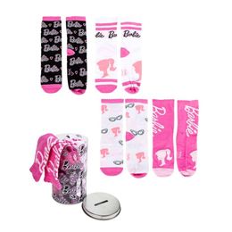 Cerda 4er - Pack Geschenkset Kindersocken Barbie & Spardose in Bunt | Gr.: 31-34