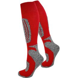 Normani 2 Paar Ski-Kniestr&uuml;mpfe Classic in Rot/Grau | Gr.: 35-38