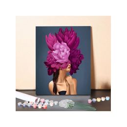 ARTNANAS DIY Malen nach Zahlen Set-"Frauenkopf mit lila Blumen" | Gr.: 30x40 mit Rahmen