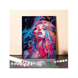 ARTNANAS DIY Malen nach Zahlen Set-"Farbenfrohes M&auml;dchen" | Gr.: 40x50 mit Rahmen