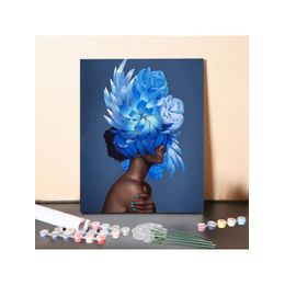 ARTNANAS DIY Malen nach Zahlen Set-"Frauenkopf mit blauen Blumen" | Gr.: 30x40 mit Rahmen