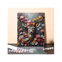 ARTNANAS DIY Malen nach Zahlen Set-"Hirsch durch die Blumen" | Gr.: 40x50 ohne Rahmen