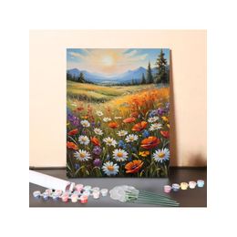 ARTNANAS DIY Malen nach Zahlen Set-"Bunte Blumenwiese" | Gr.: 30x40cm mit Keilrahmen nicht ges