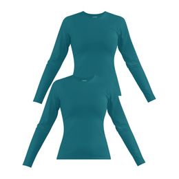 Janice 2 x Damen Langarmshirt hochgeschlossen Niska in Petrol | Gr.: M/L