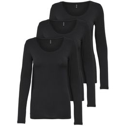 Only 3er-Set Basic Langarmshirt in Schwarz | Gr.: XS