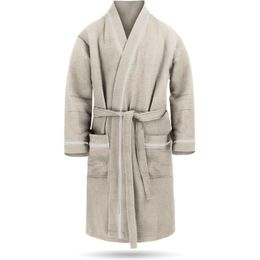 Normani Herren Morgenmantel mit Waffel-Piqu&eacute; Bali in Beige | Gr.: 3XL