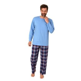 Normann Schlafanzug lang Pyjama FlanellHose Karo - 88236 in hellblau | Gr.: 58