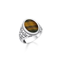 Thomas Sabo Siegelring Mit Goldblauem Tigerauge Silber in silber, wei&szlig;, blau | Gr.: 58